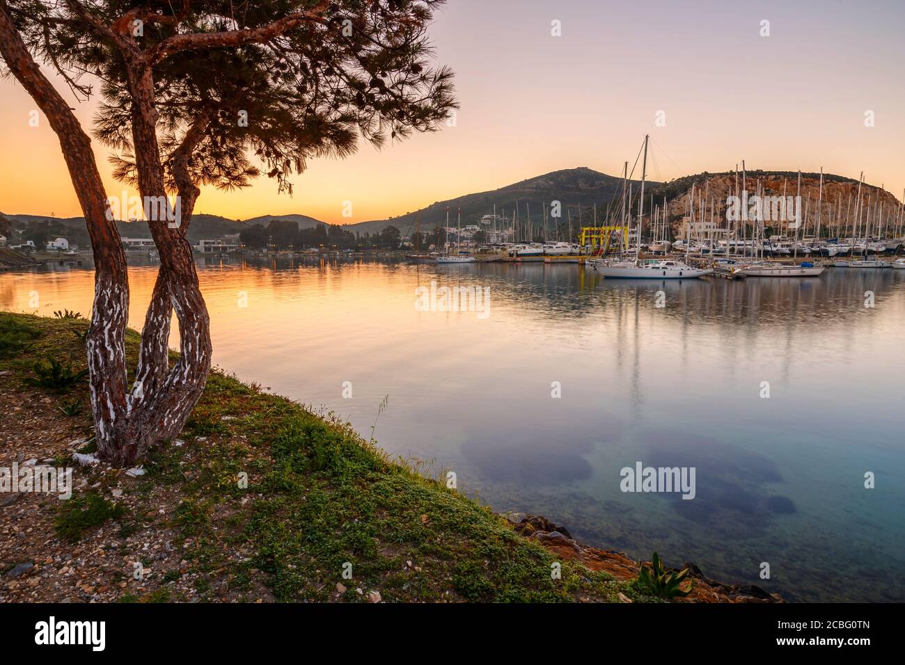 View of a marina in Lakki village on Leros island in Greece Stock Photo ...