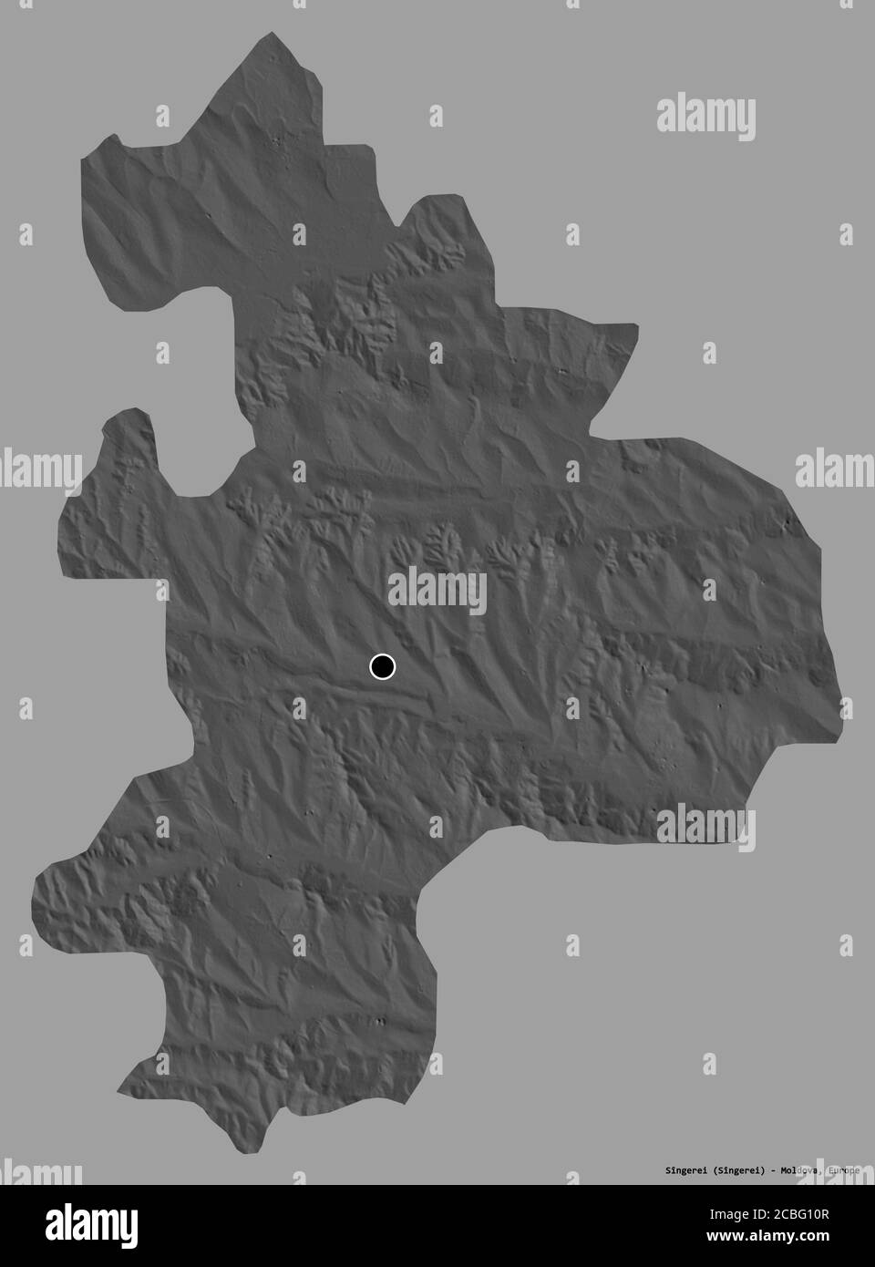 Shape of Sîngerei, district of Moldova, with its capital isolated on a ...