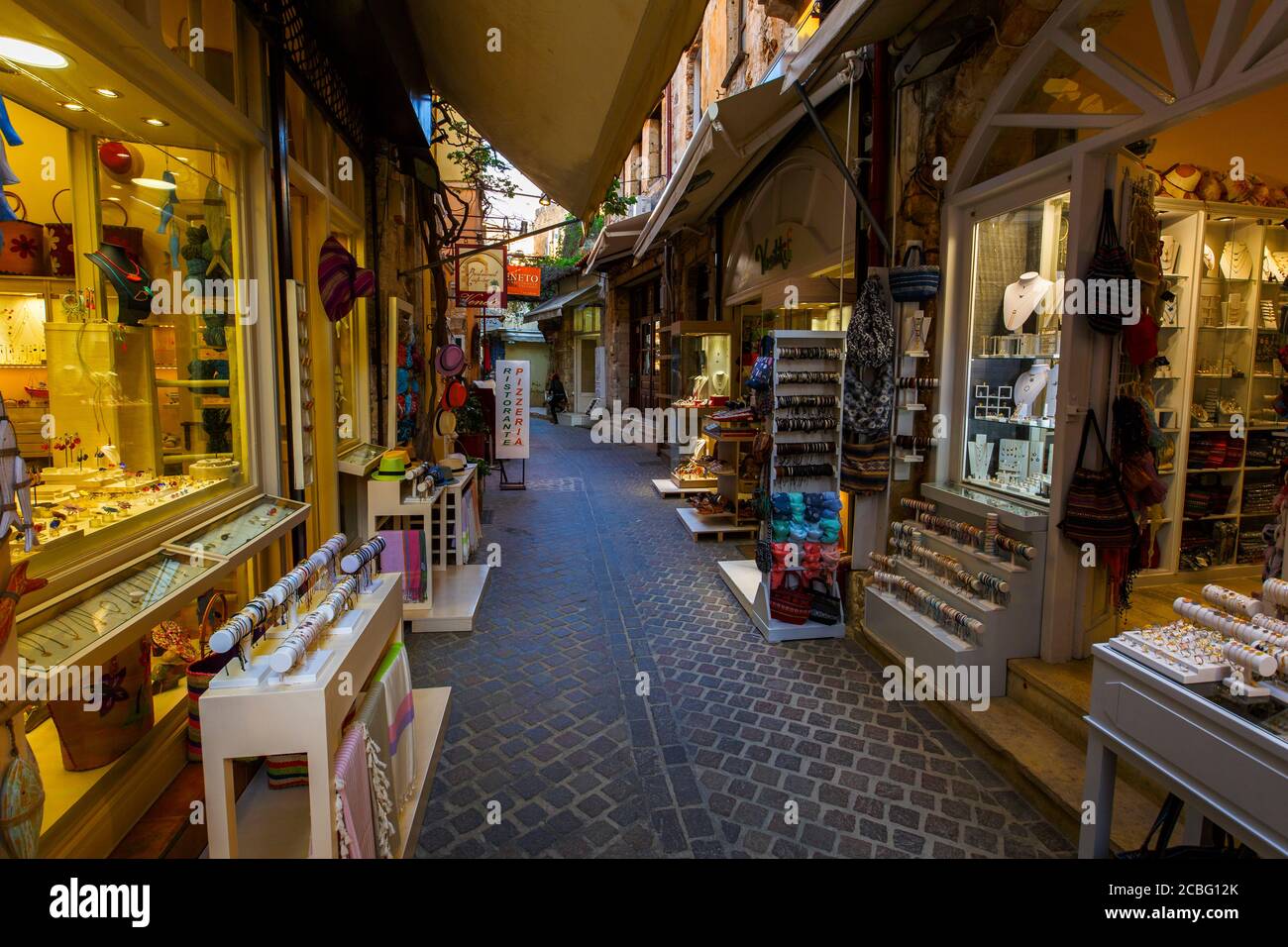 Shops in the old town of Chania on Crete island, Greece Stock Photo - Alamy