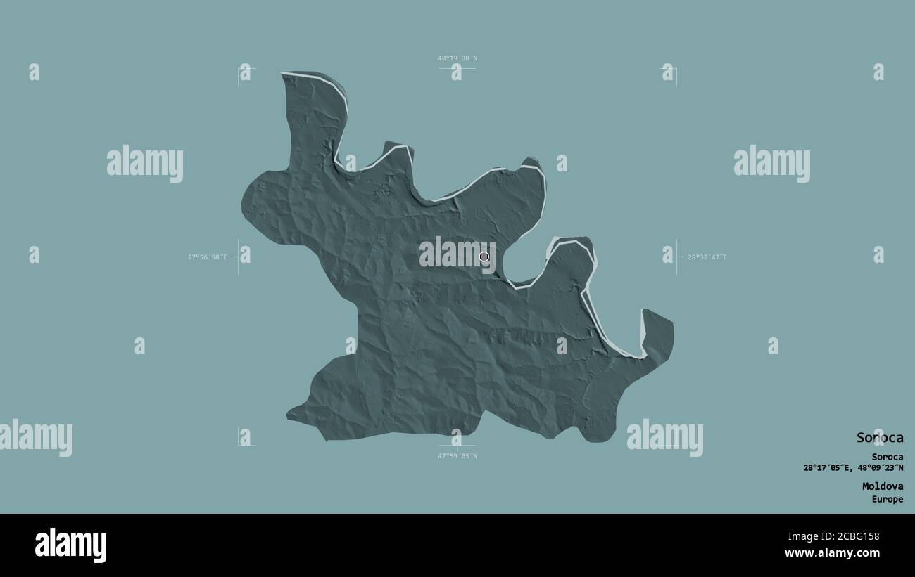 Area of Soroca, district of Moldova, isolated on a solid background in ...