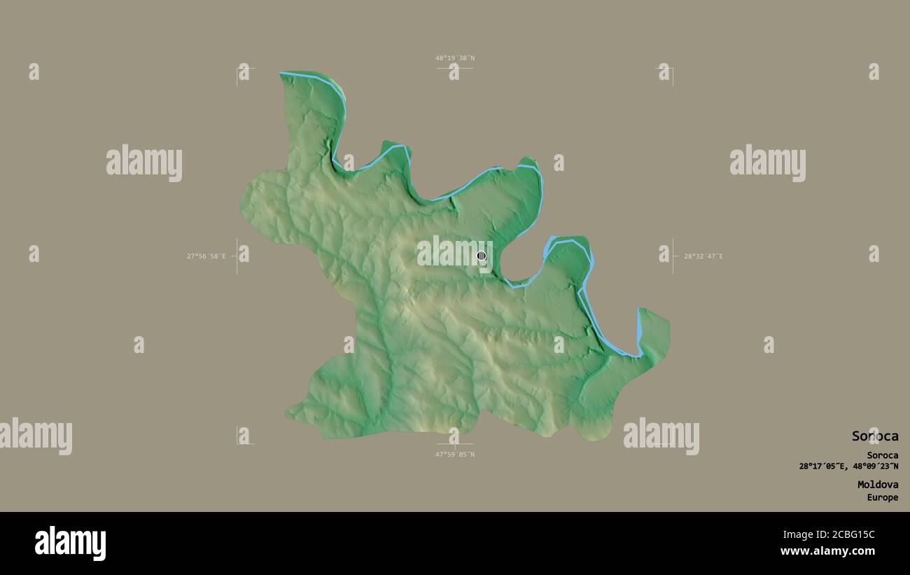 Area of Soroca, district of Moldova, isolated on a solid background in ...