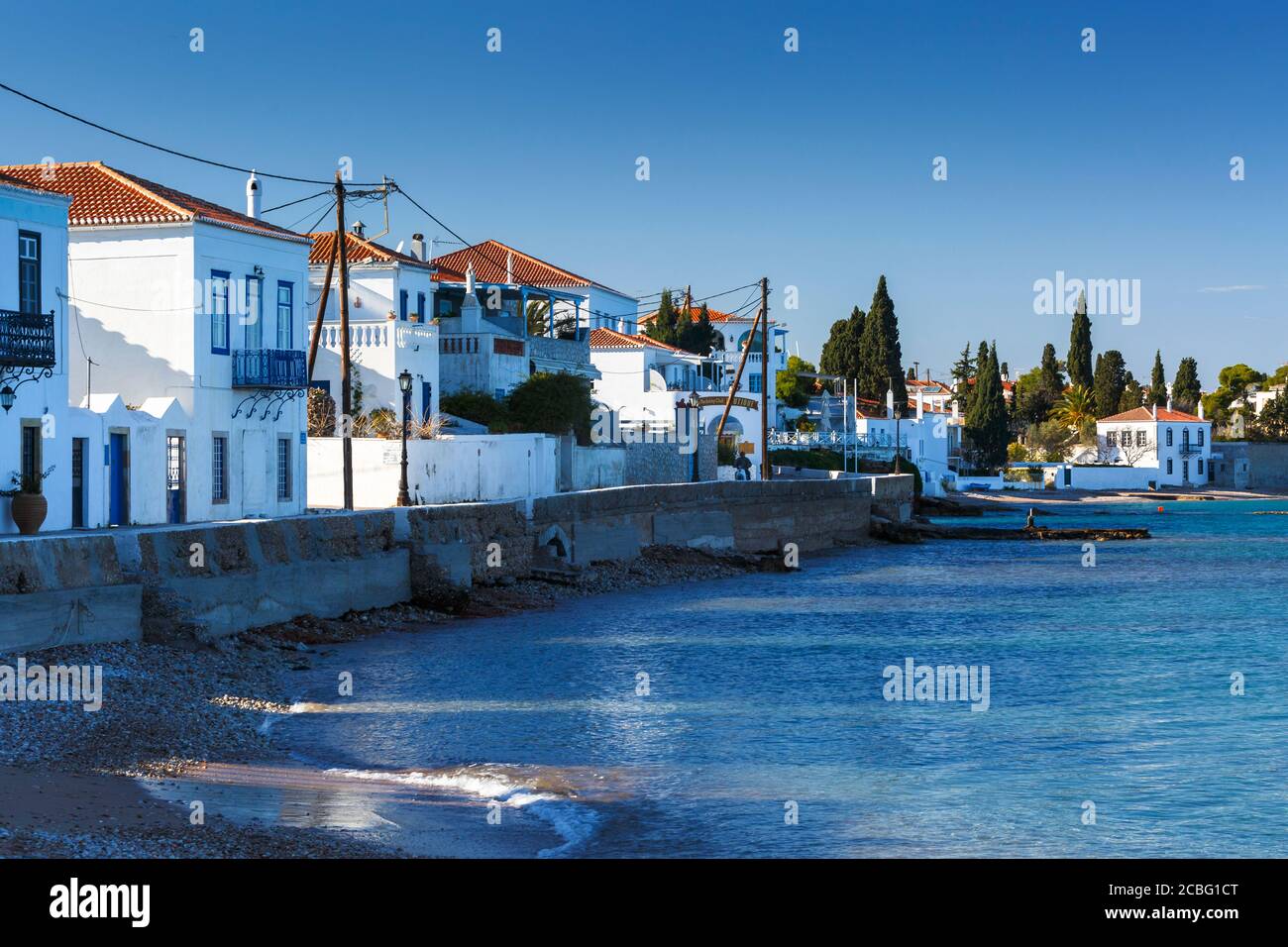 View of traditional architecture in Spetses village, Greece Stock Photo ...