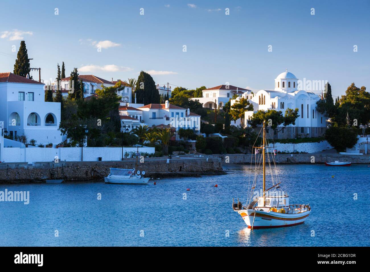 View of traditional architecture in Spetses village, Greece Stock Photo ...