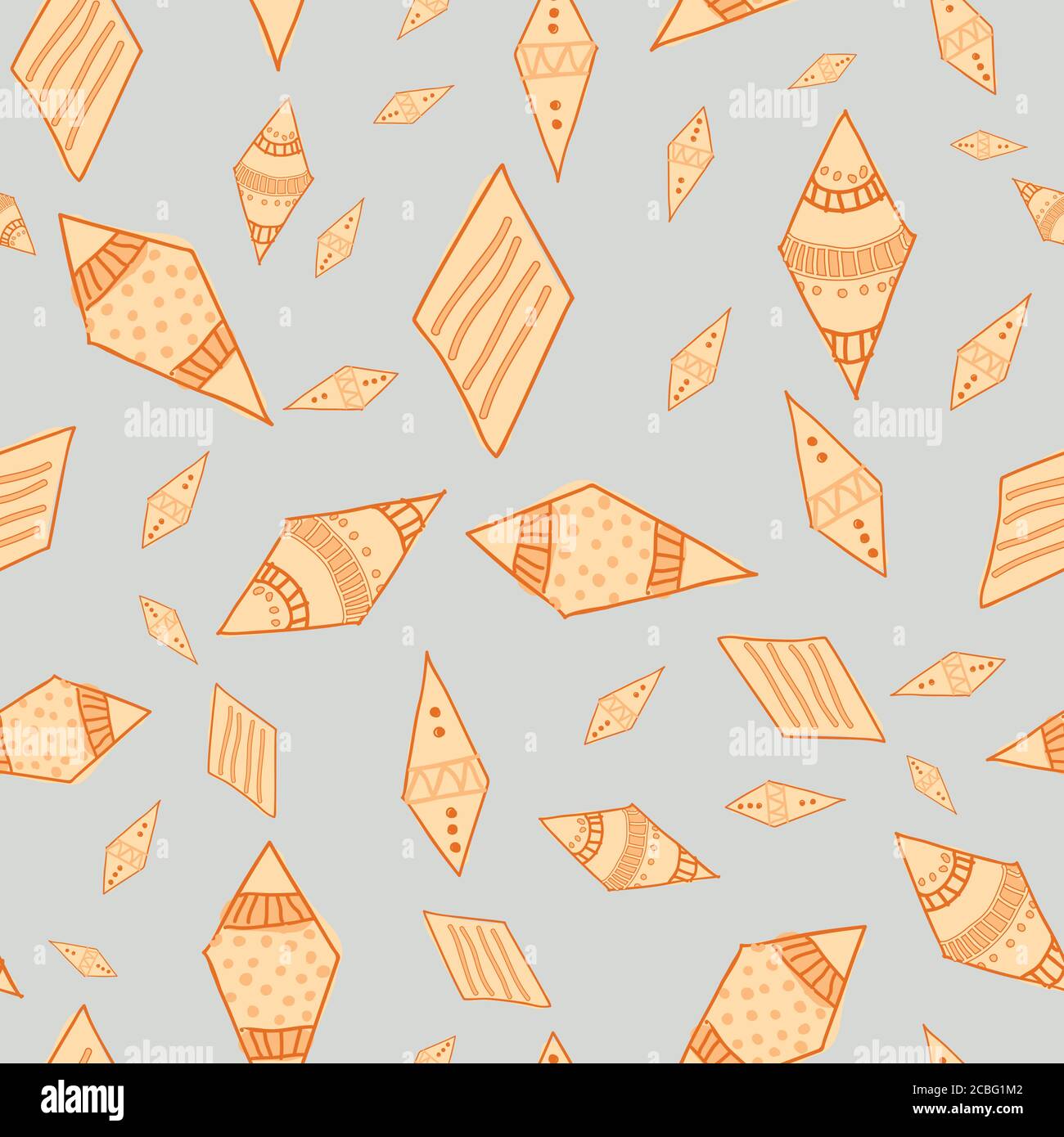 Orange kites shapes scattered on gray background Seamless pattern ...