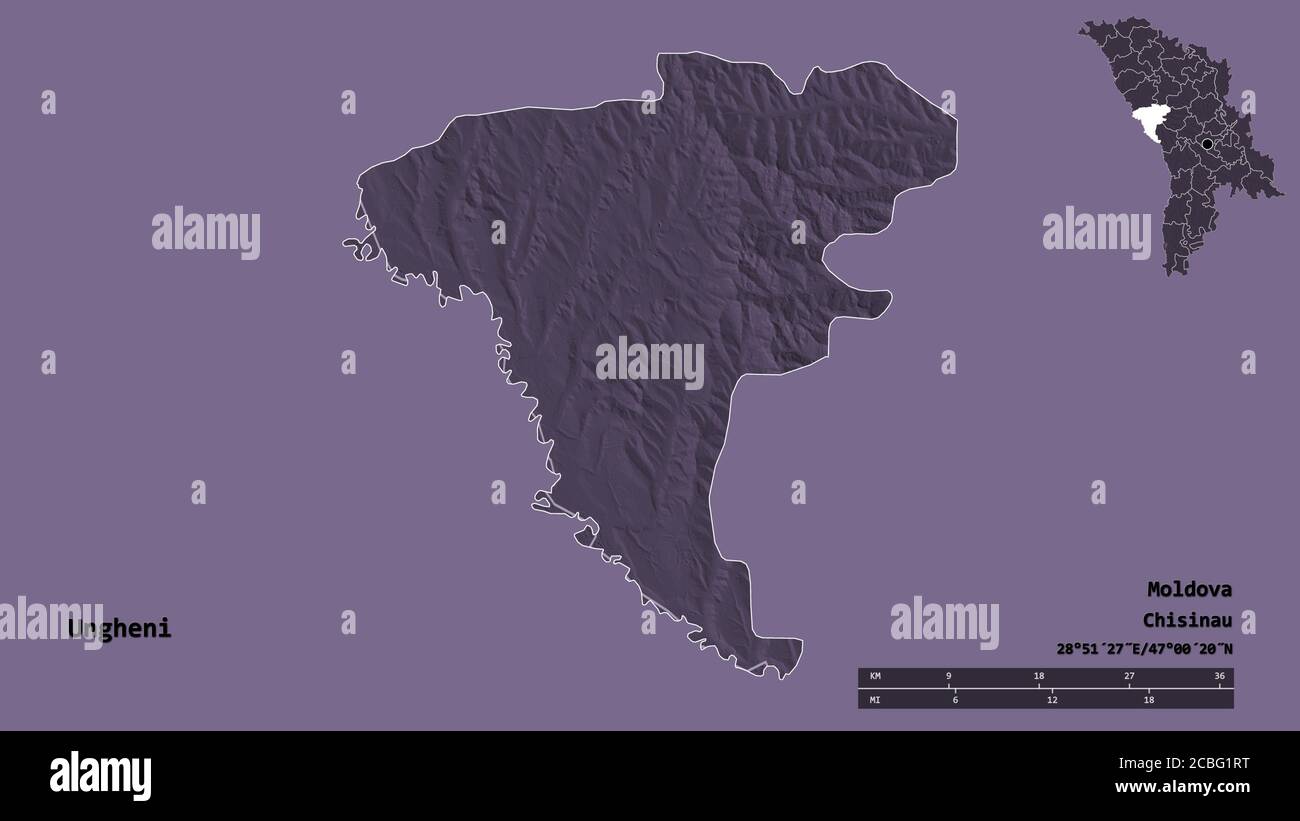 Shape of Ungheni, district of Moldova, with its capital isolated on ...