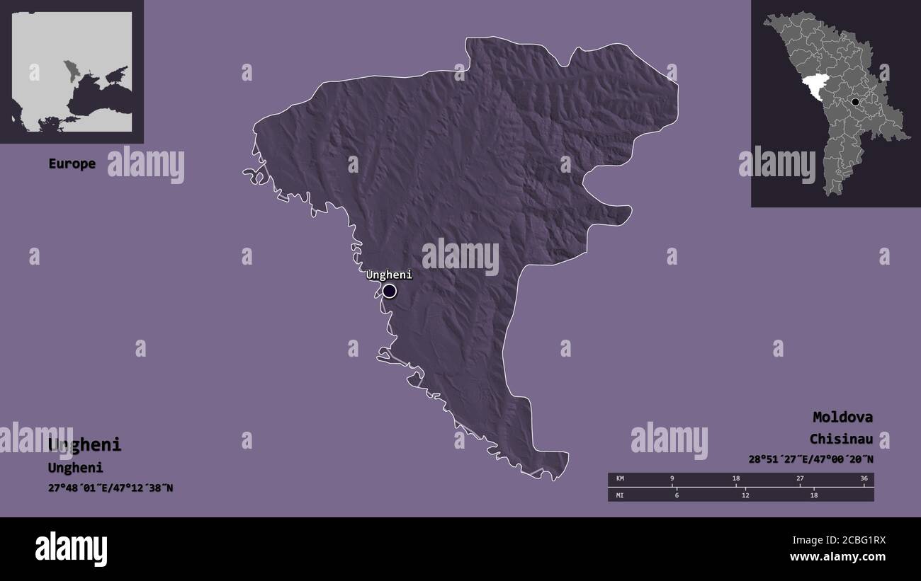 Shape of Ungheni, district of Moldova, and its capital. Distance scale ...