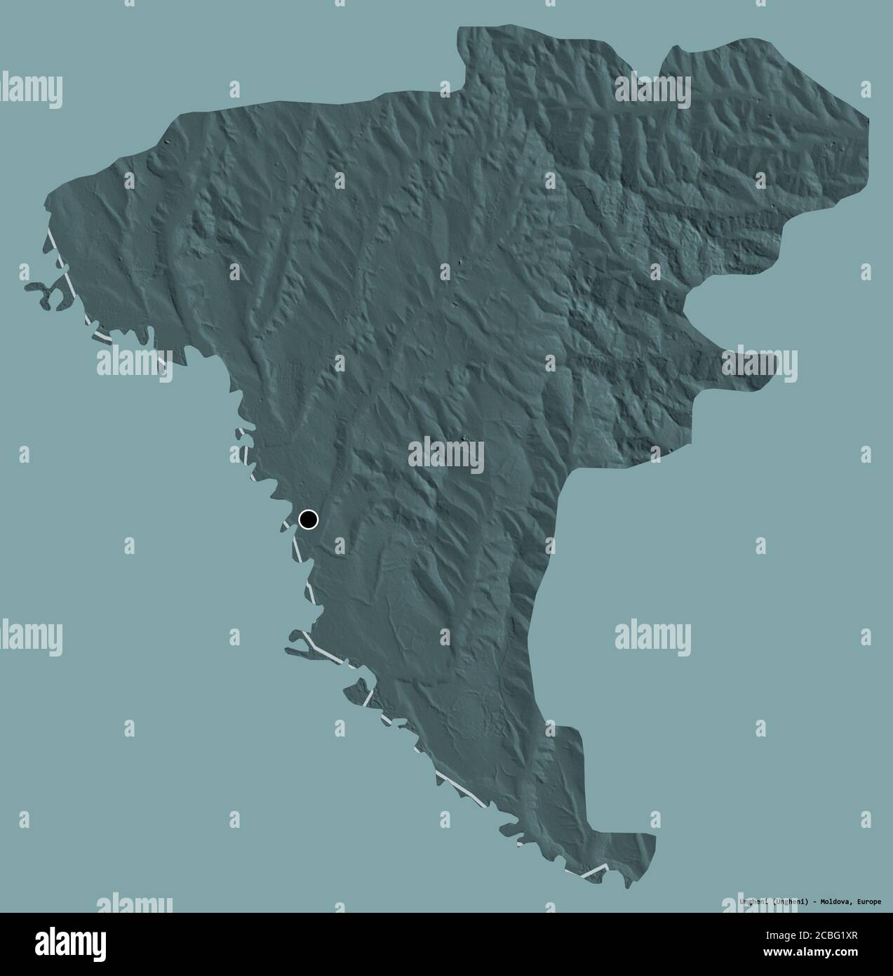 Shape of Ungheni, district of Moldova, with its capital isolated on a ...