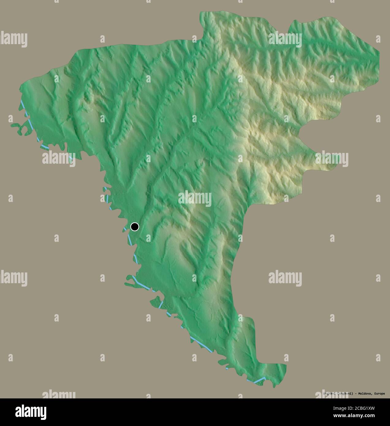 Shape of Ungheni, district of Moldova, with its capital isolated on a ...