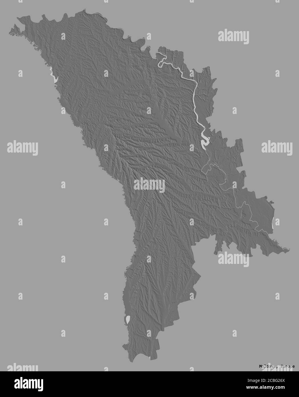 Shape of Moldova with its capital isolated on a solid color background ...