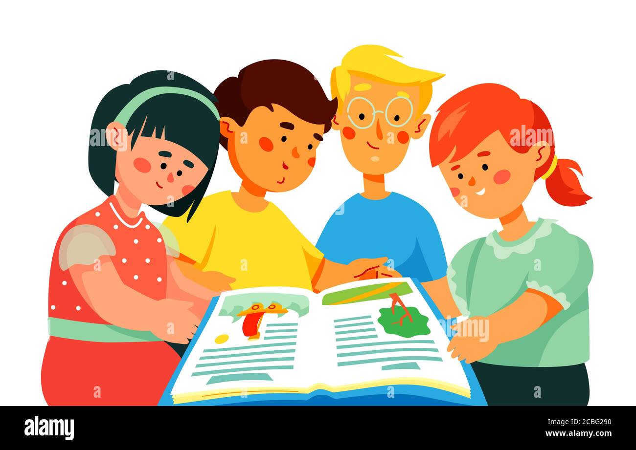Children reading a book - colorful flat design style illustration Stock ...