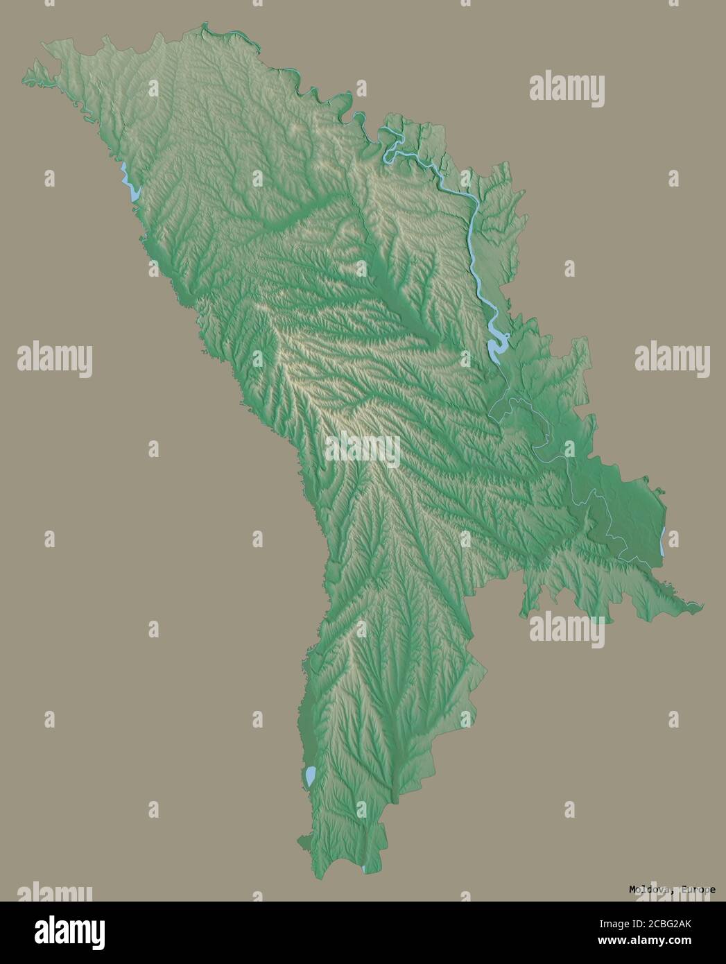 Shape of Moldova with its capital isolated on a solid color background ...