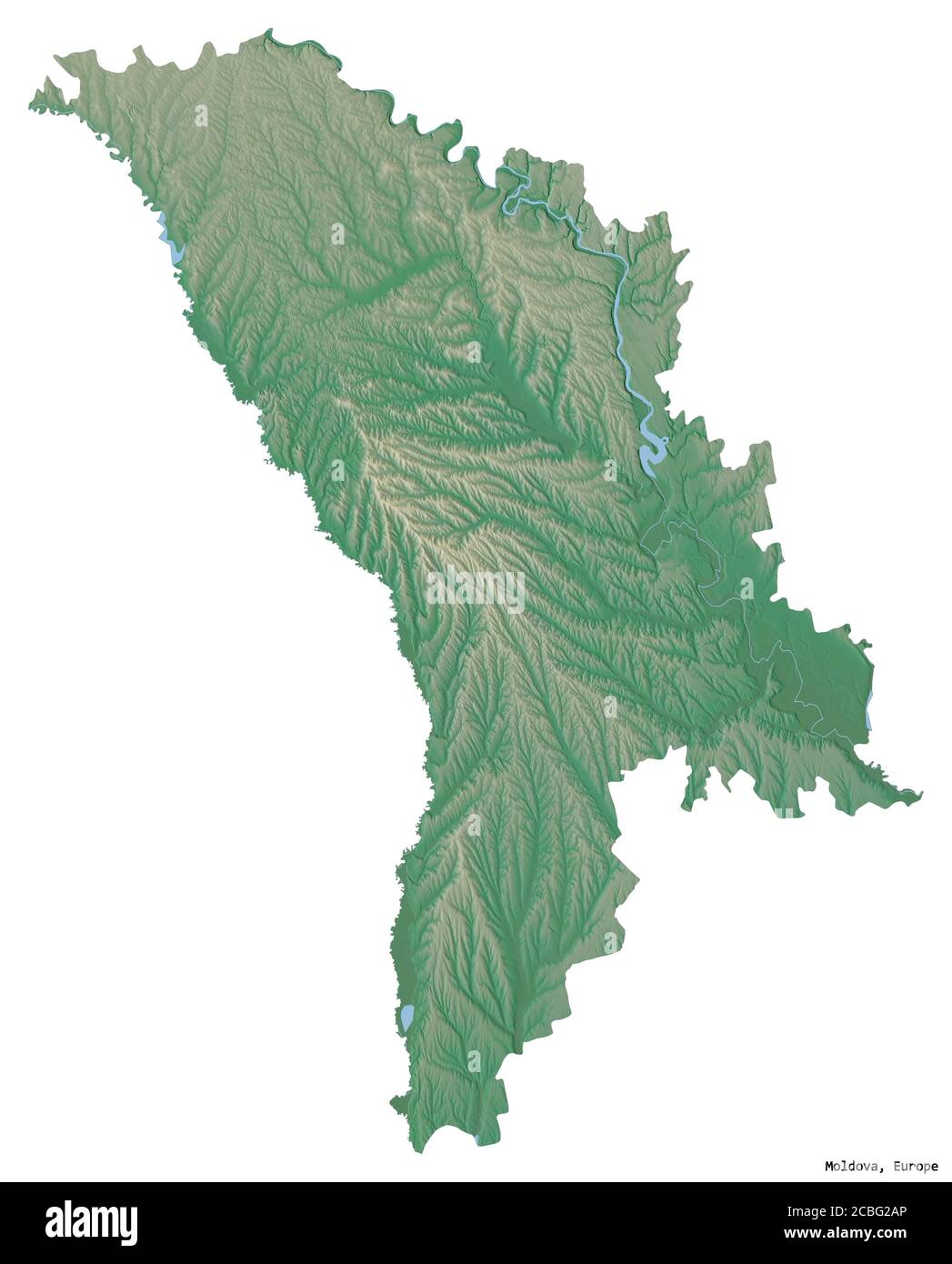 Shape of Moldova with its capital isolated on white background ...