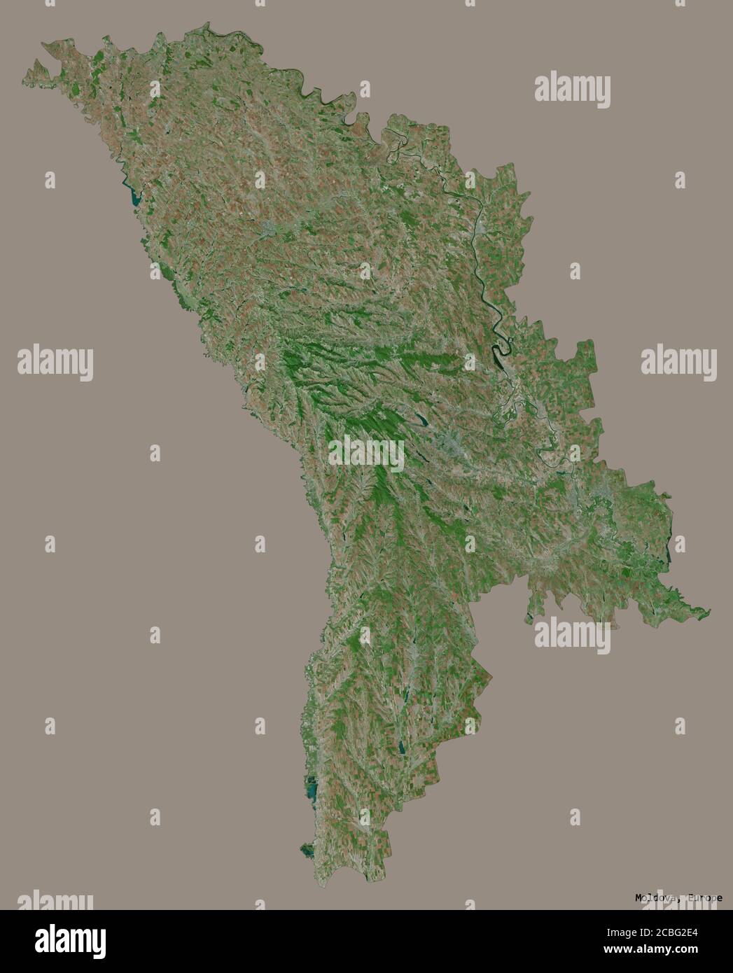 Shape of Moldova with its capital isolated on a solid color background ...