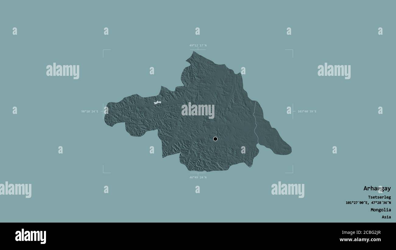 Area of Arhangay, province of Mongolia, isolated on a solid background ...