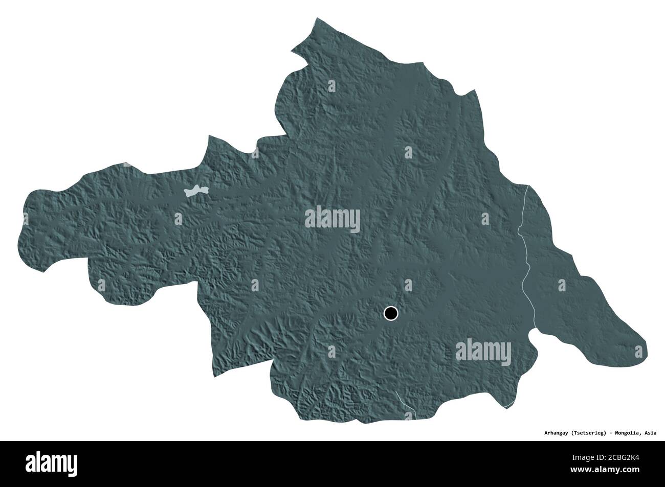 Shape of Arhangay, province of Mongolia, with its capital isolated on ...