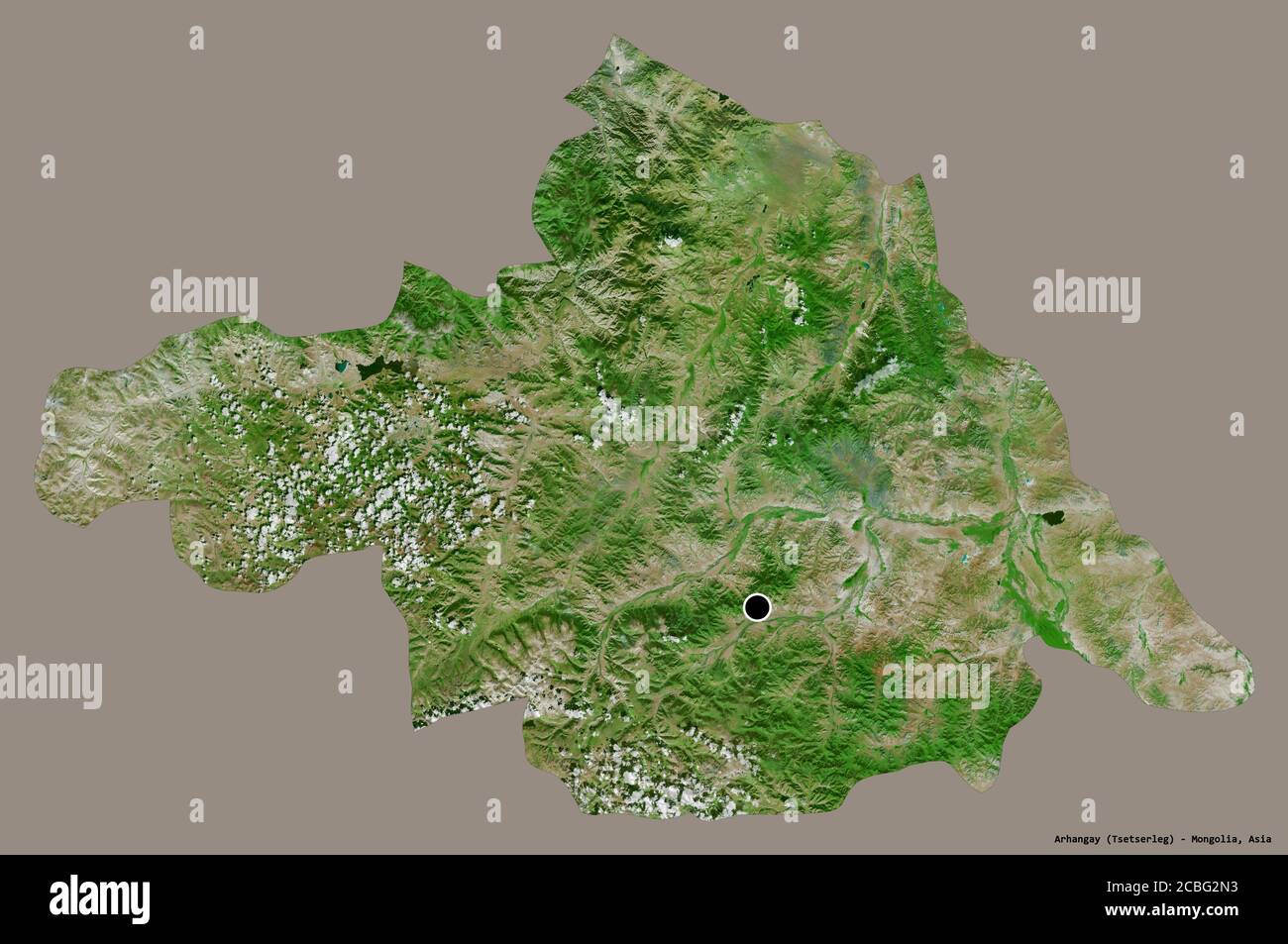 Shape of Arhangay, province of Mongolia, with its capital isolated on a ...