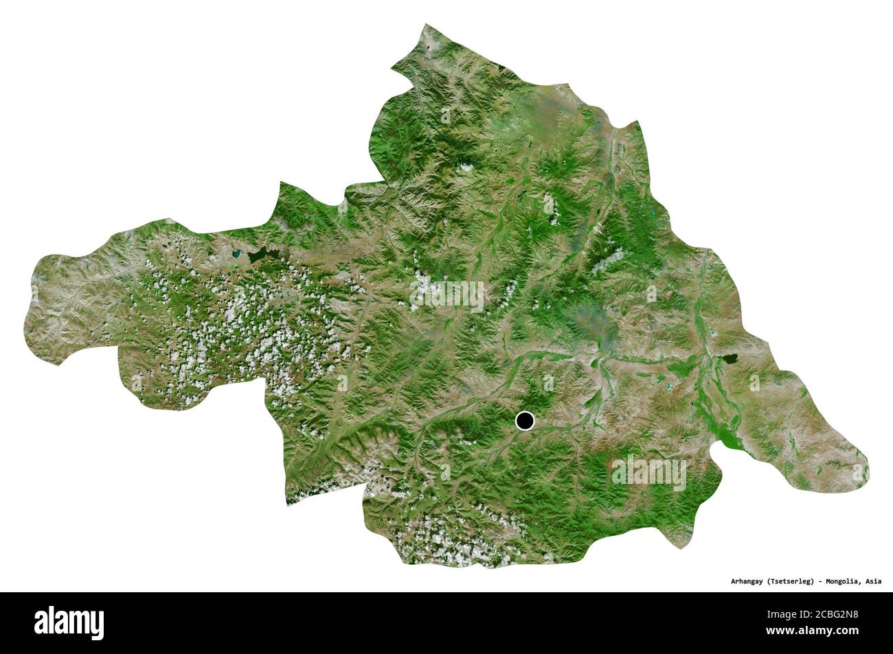 Shape of Arhangay, province of Mongolia, with its capital isolated on ...
