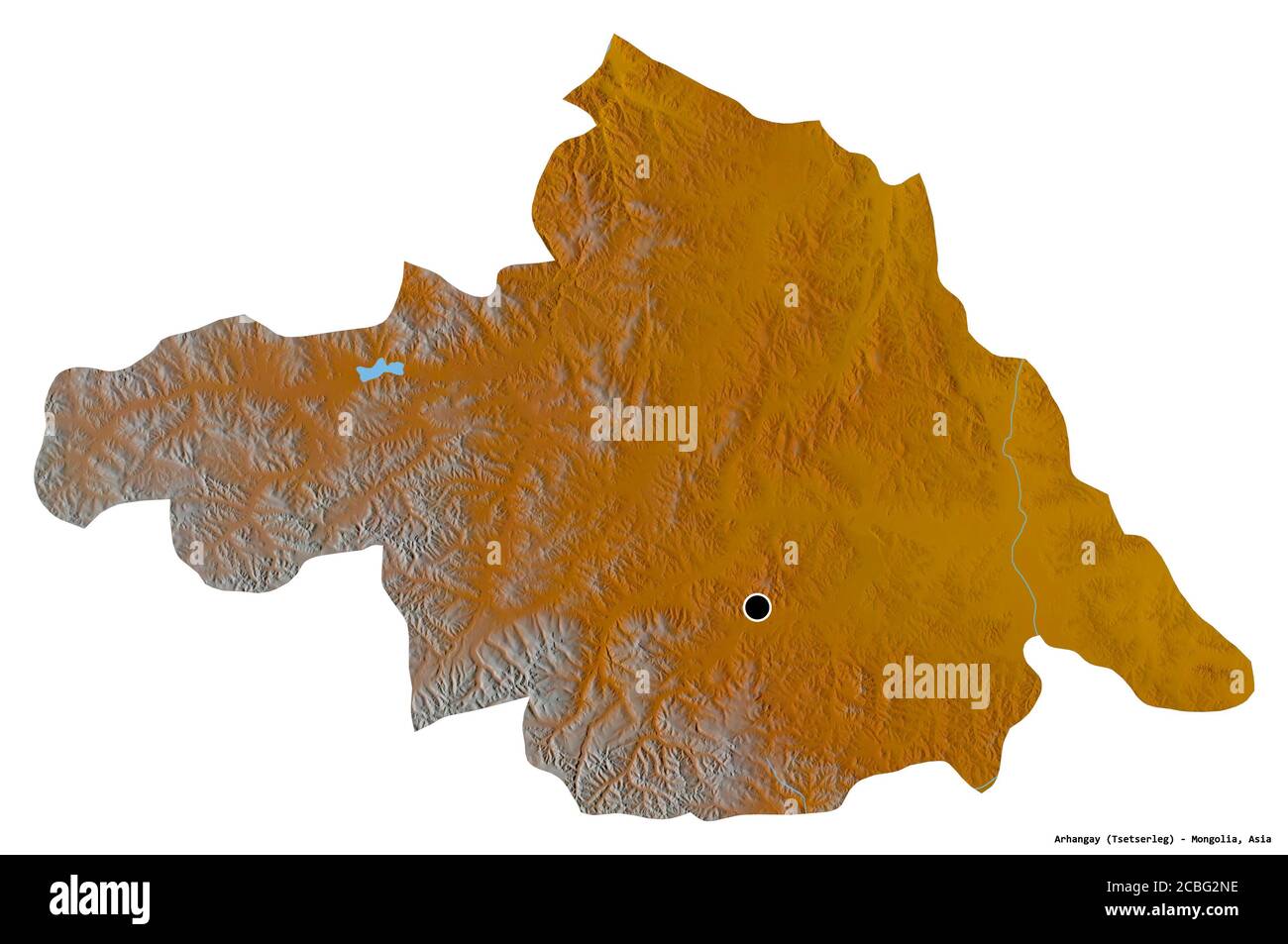 Shape of Arhangay, province of Mongolia, with its capital isolated on ...
