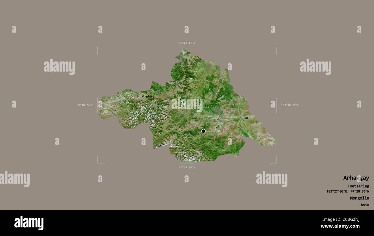Area of Arhangay, province of Mongolia, isolated on a solid background ...