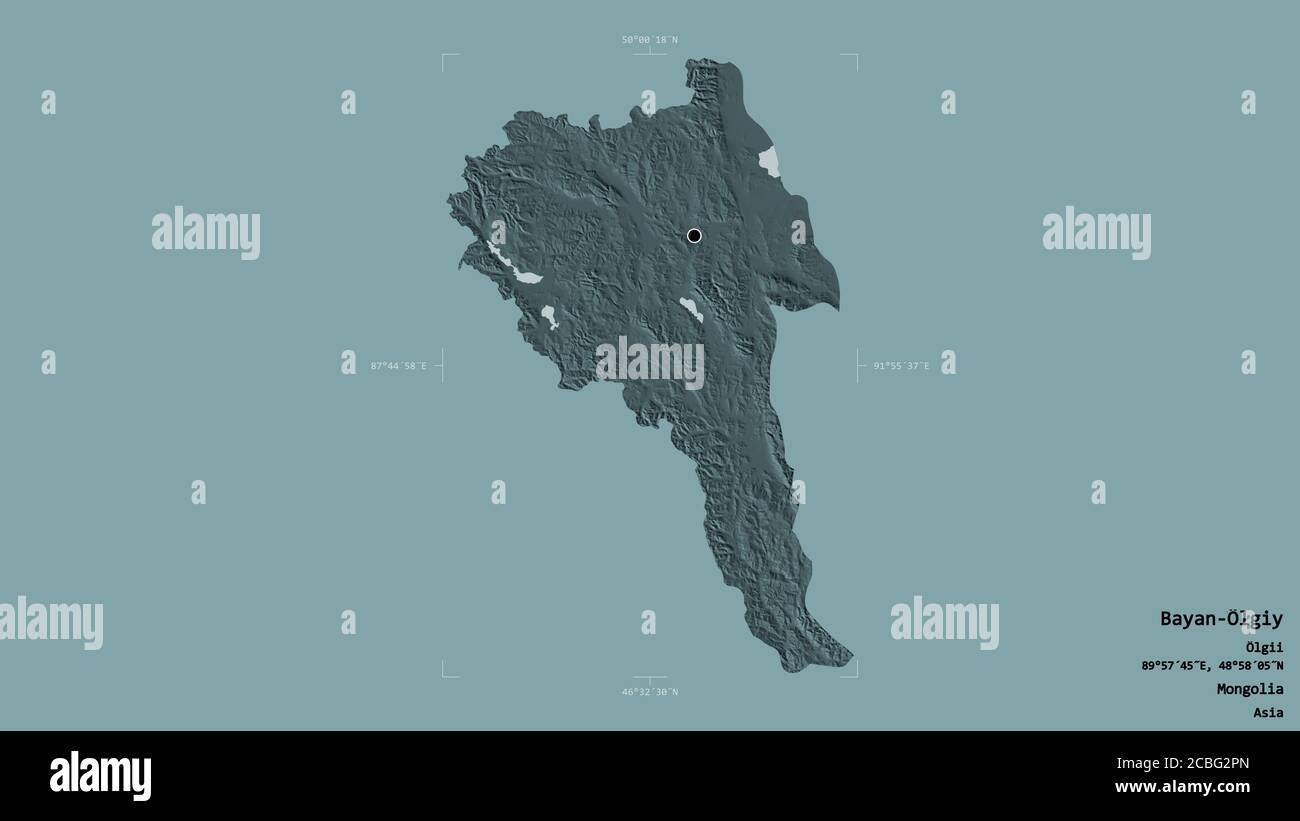 Area of Bayan-Ölgiy, province of Mongolia, isolated on a solid ...