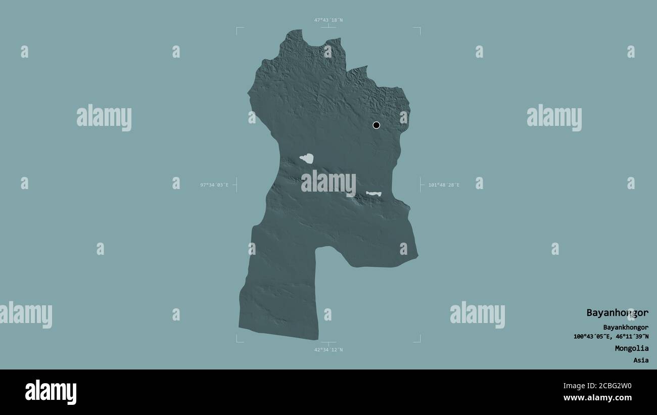 Area of Bayanhongor, province of Mongolia, isolated on a solid ...