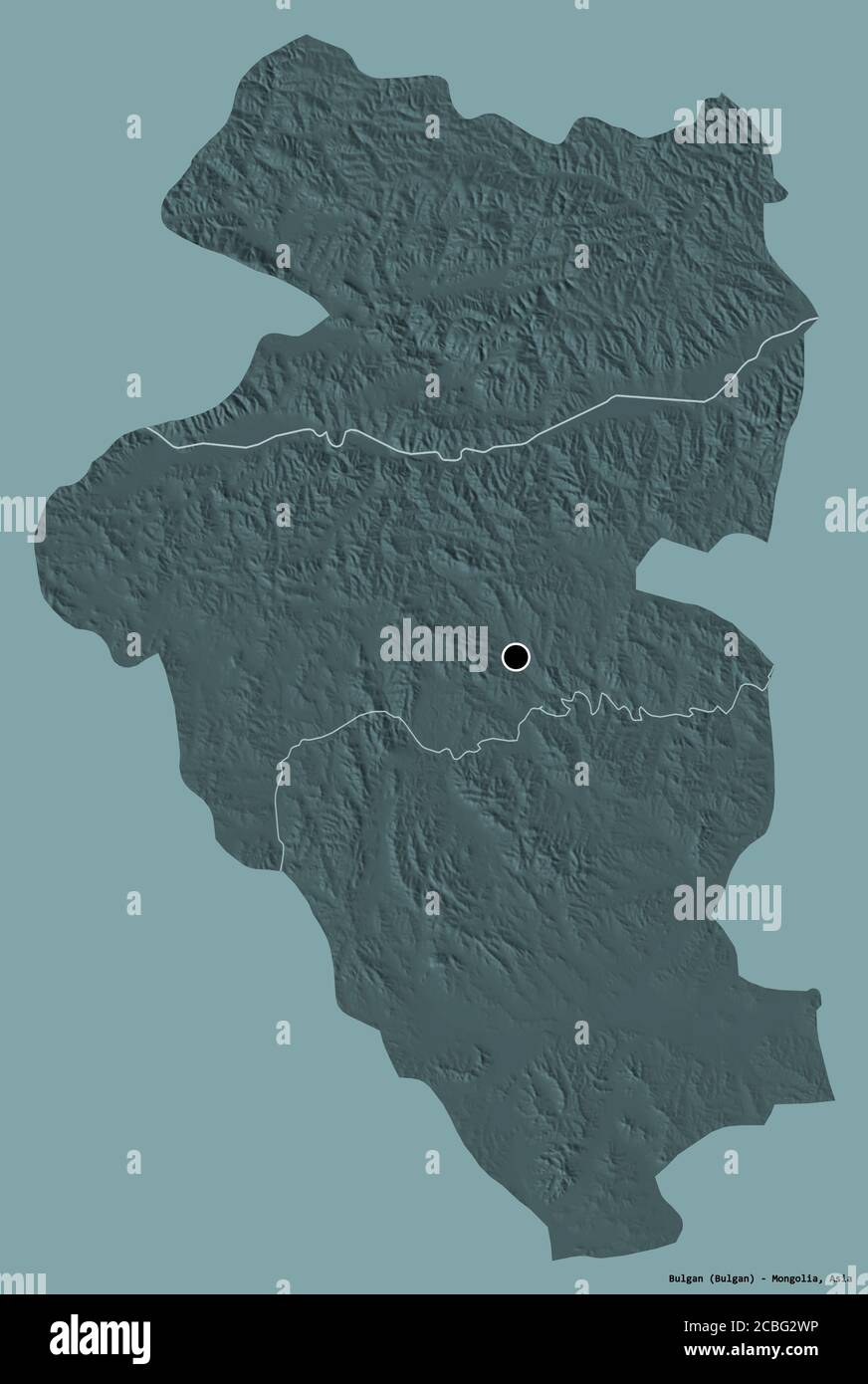 Shape of Bulgan, province of Mongolia, with its capital isolated on a ...
