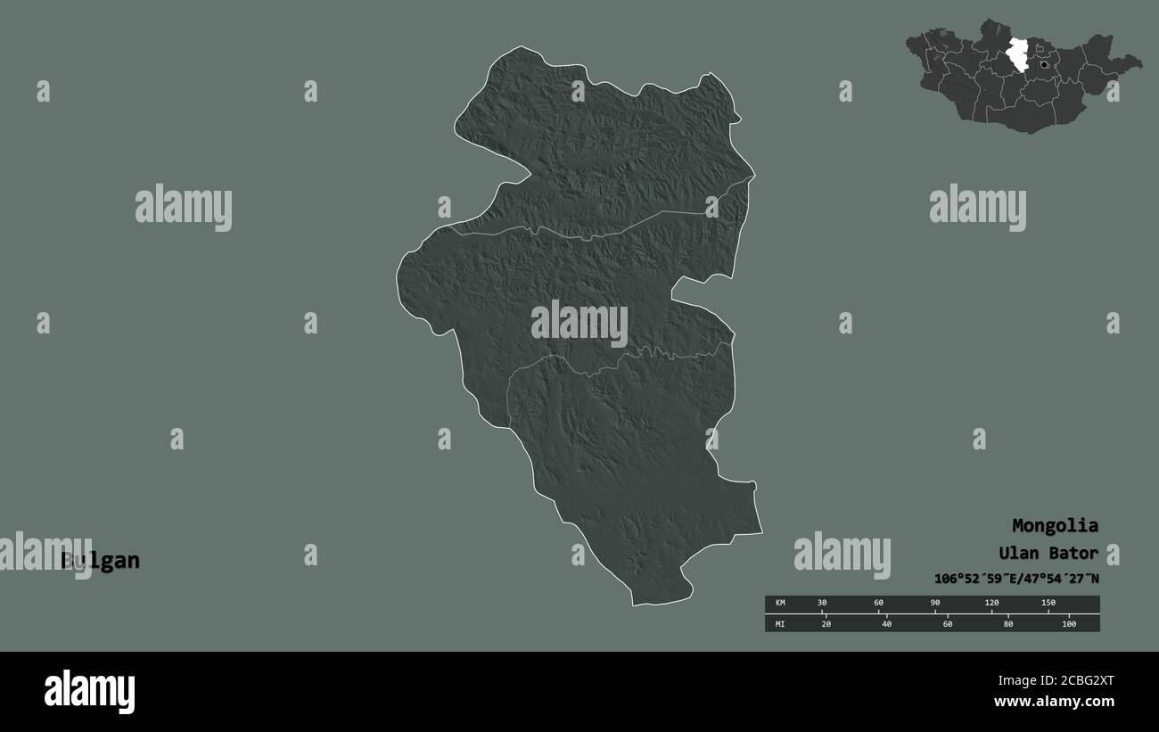 Shape of Bulgan, province of Mongolia, with its capital isolated on ...