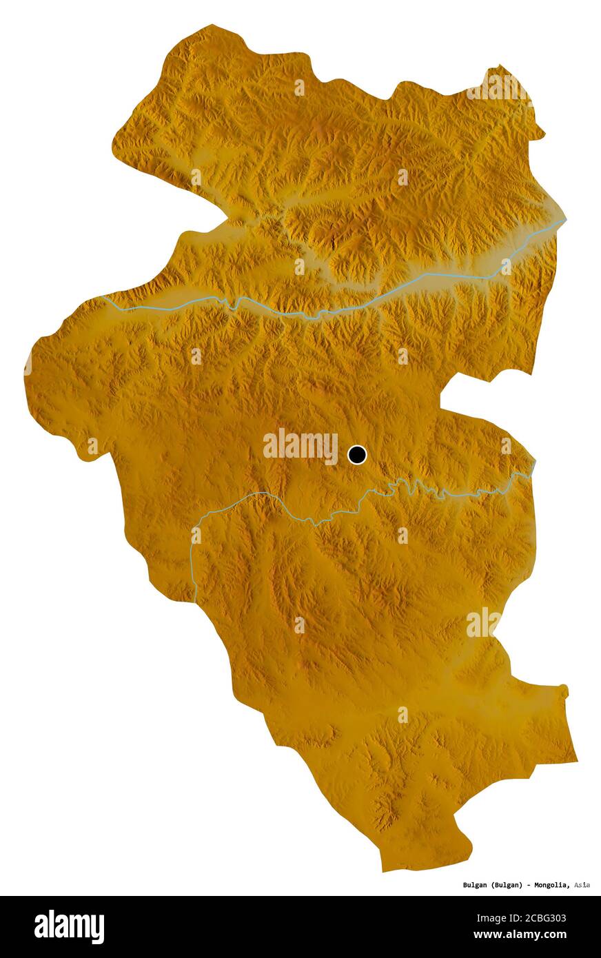Shape of Bulgan, province of Mongolia, with its capital isolated on ...