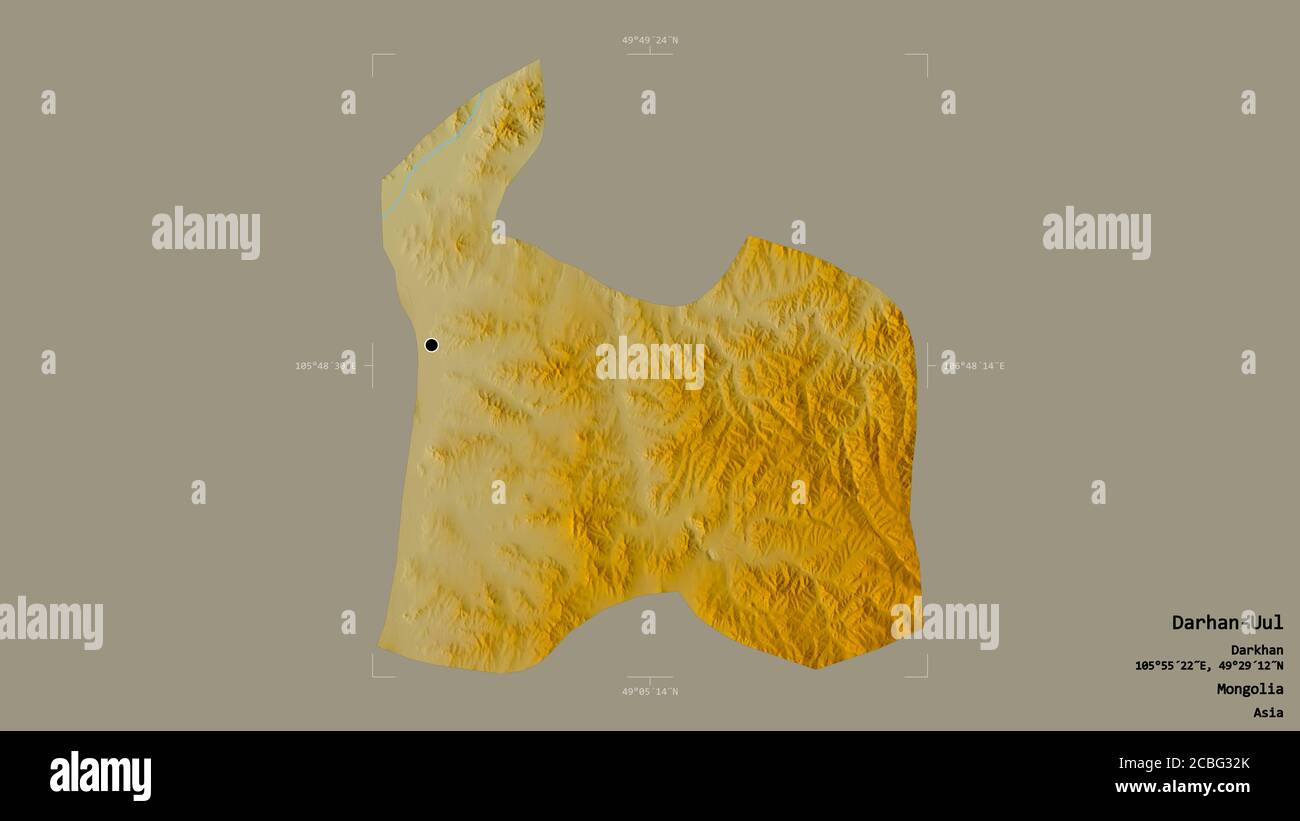 Area of Darhan-Uul, municipality of Mongolia, isolated on a solid ...