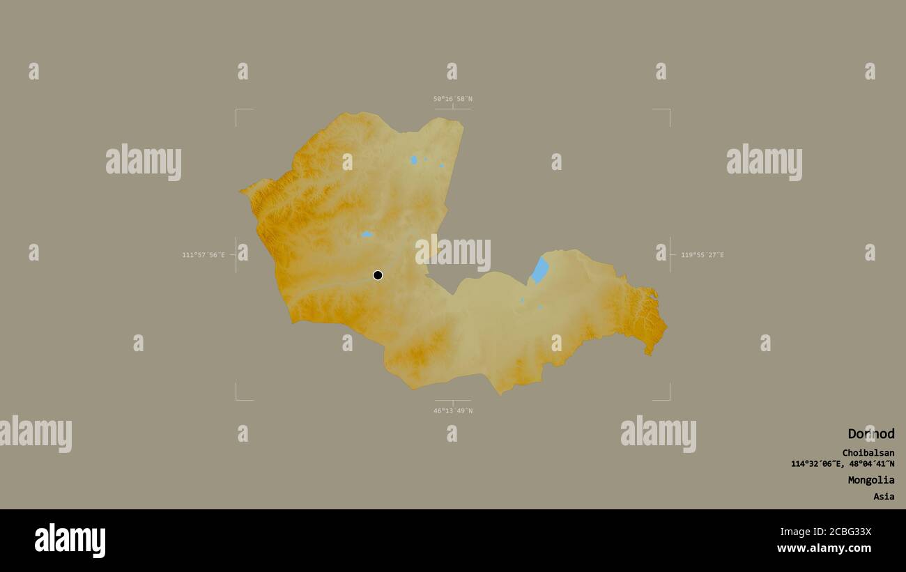Area of Dornod, province of Mongolia, isolated on a solid background in ...