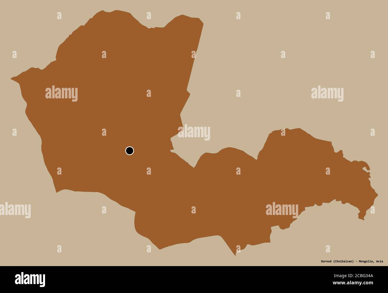 Shape of Dornod, province of Mongolia, with its capital isolated on a ...
