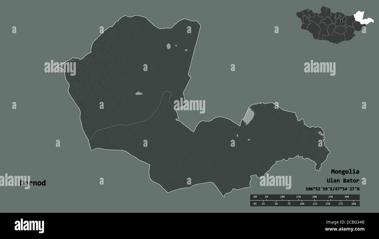 Shape of Dornod, province of Mongolia, with its capital isolated on ...