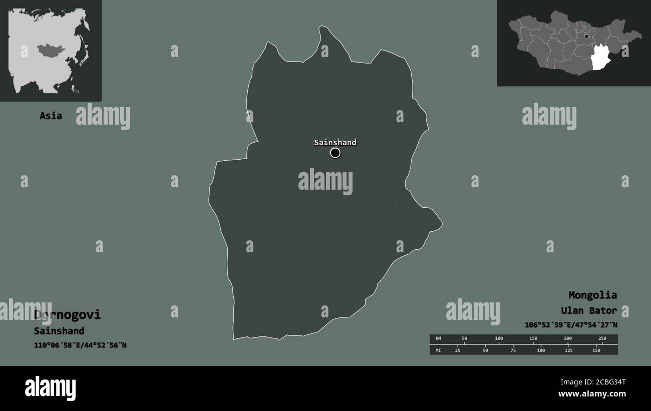Shape of Dornogovi, province of Mongolia, and its capital. Distance ...