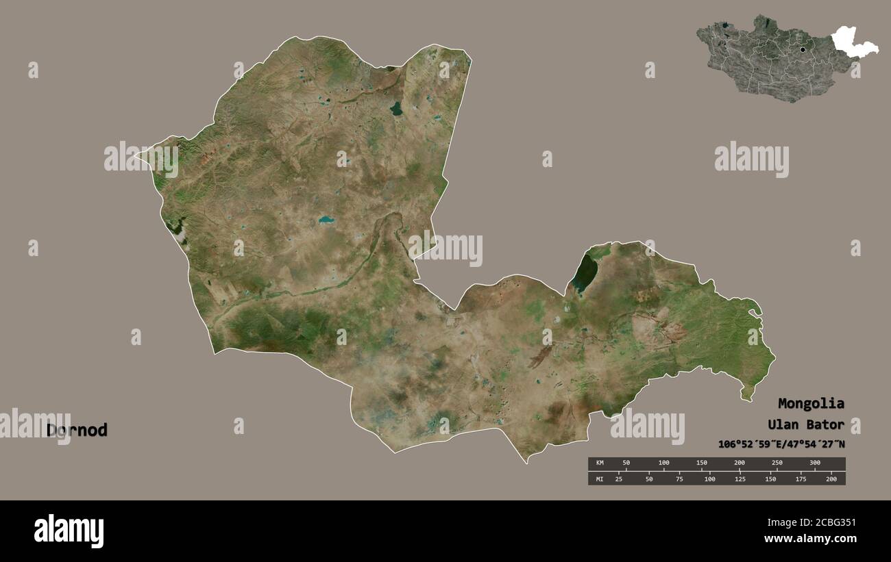 Shape of Dornod, province of Mongolia, with its capital isolated on ...