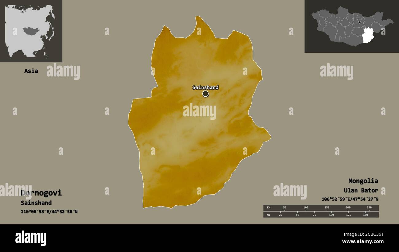 Shape of Dornogovi, province of Mongolia, and its capital. Distance ...