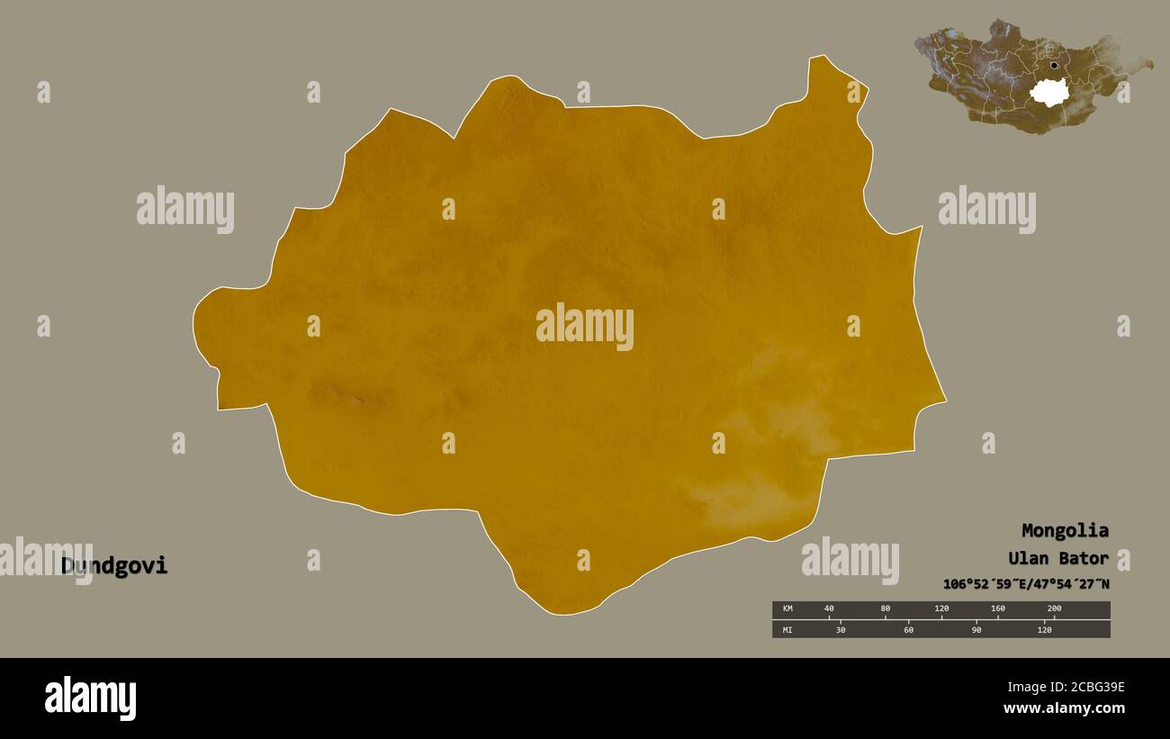 Shape of Dundgovi, province of Mongolia, with its capital isolated on ...