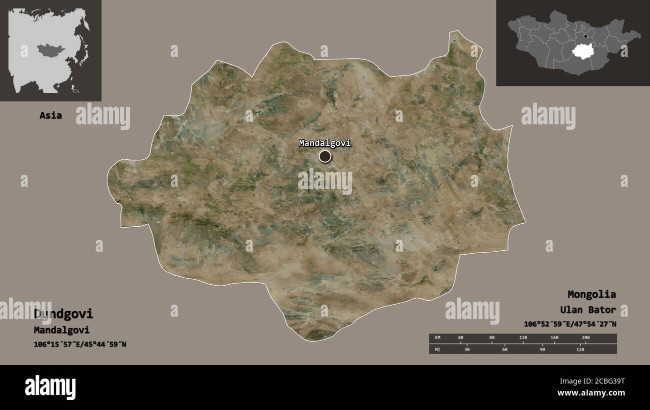 Shape of Dundgovi, province of Mongolia, and its capital. Distance ...