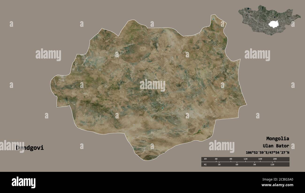 Shape of Dundgovi, province of Mongolia, with its capital isolated on ...
