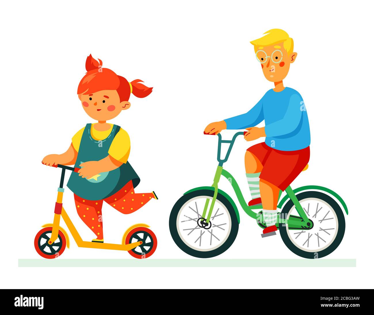 Happy children cycling - flat design style illustration Stock Vector ...