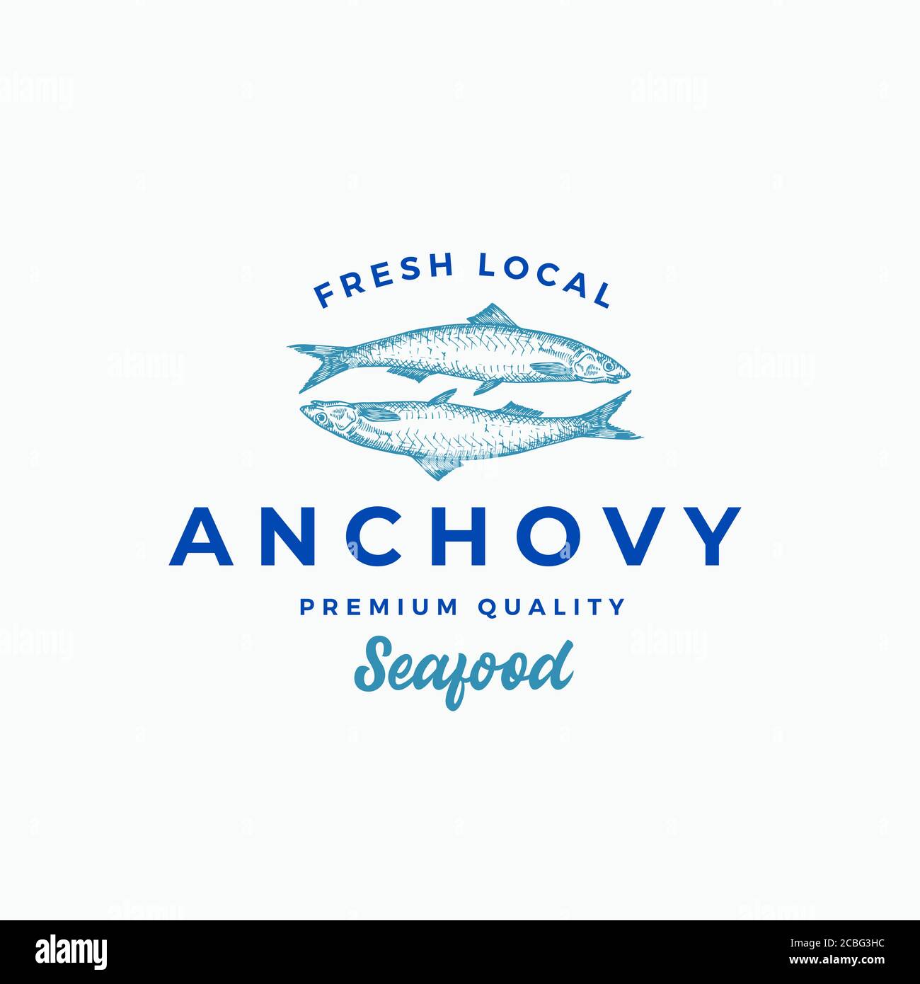 Fresh Local Anchovy Abstract Vector Sign, Symbol or Logo Template. Hand ...