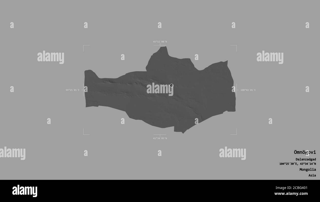 Area of Ömnögovi, province of Mongolia, isolated on a solid background ...