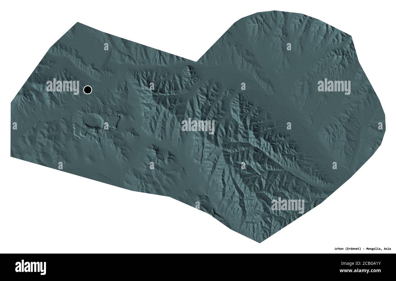 Shape of Orhon, municipality of Mongolia, with its capital isolated on ...