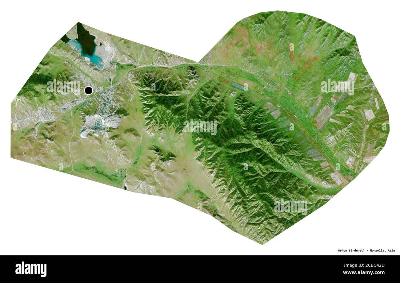 Shape of Orhon, municipality of Mongolia, with its capital isolated on ...