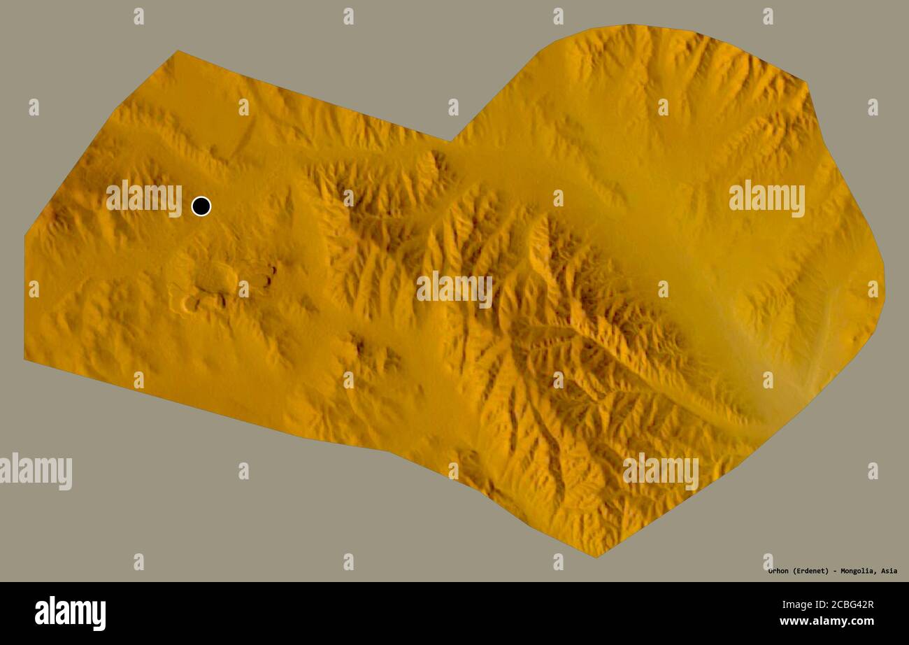 Shape of Orhon, municipality of Mongolia, with its capital isolated on ...
