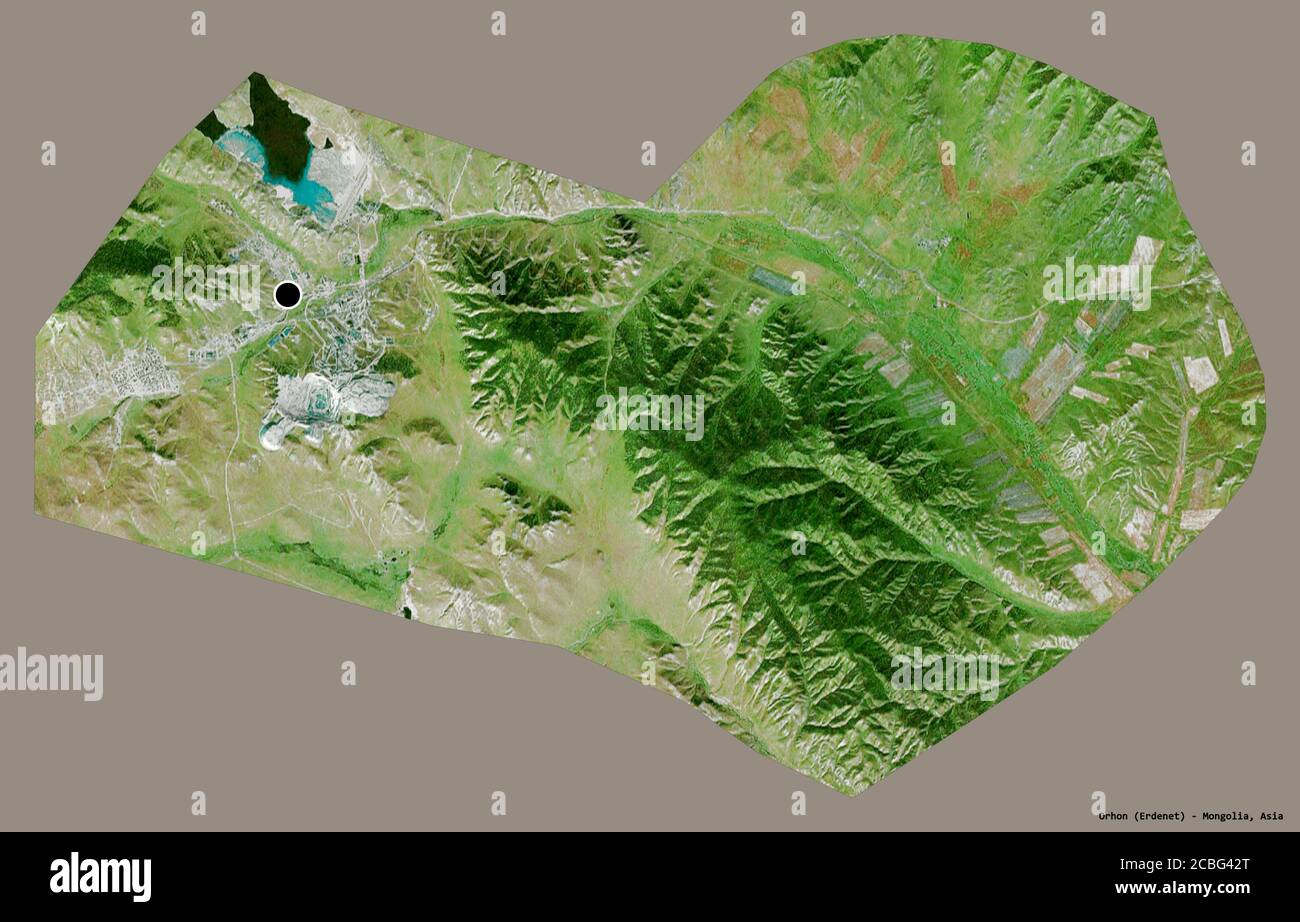 Shape of Orhon, municipality of Mongolia, with its capital isolated on ...