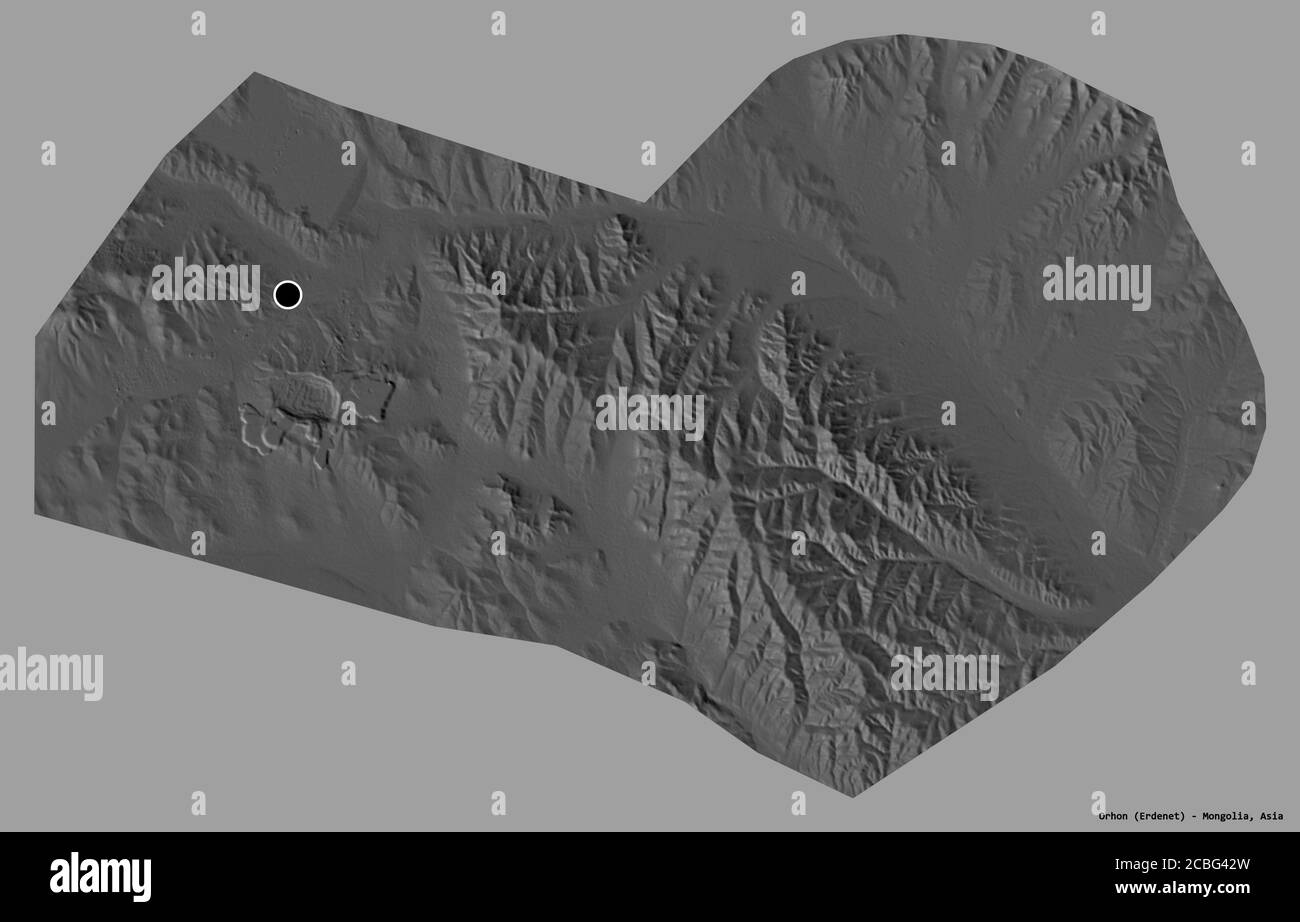 Shape of Orhon, municipality of Mongolia, with its capital isolated on ...