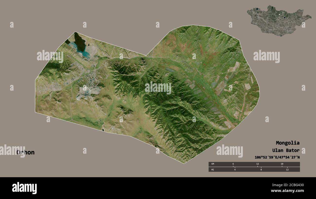 Shape of Orhon, municipality of Mongolia, with its capital isolated on ...