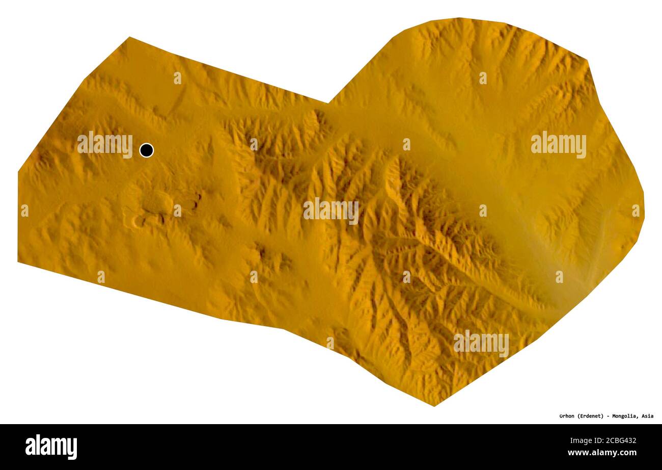 Shape of Orhon, municipality of Mongolia, with its capital isolated on ...