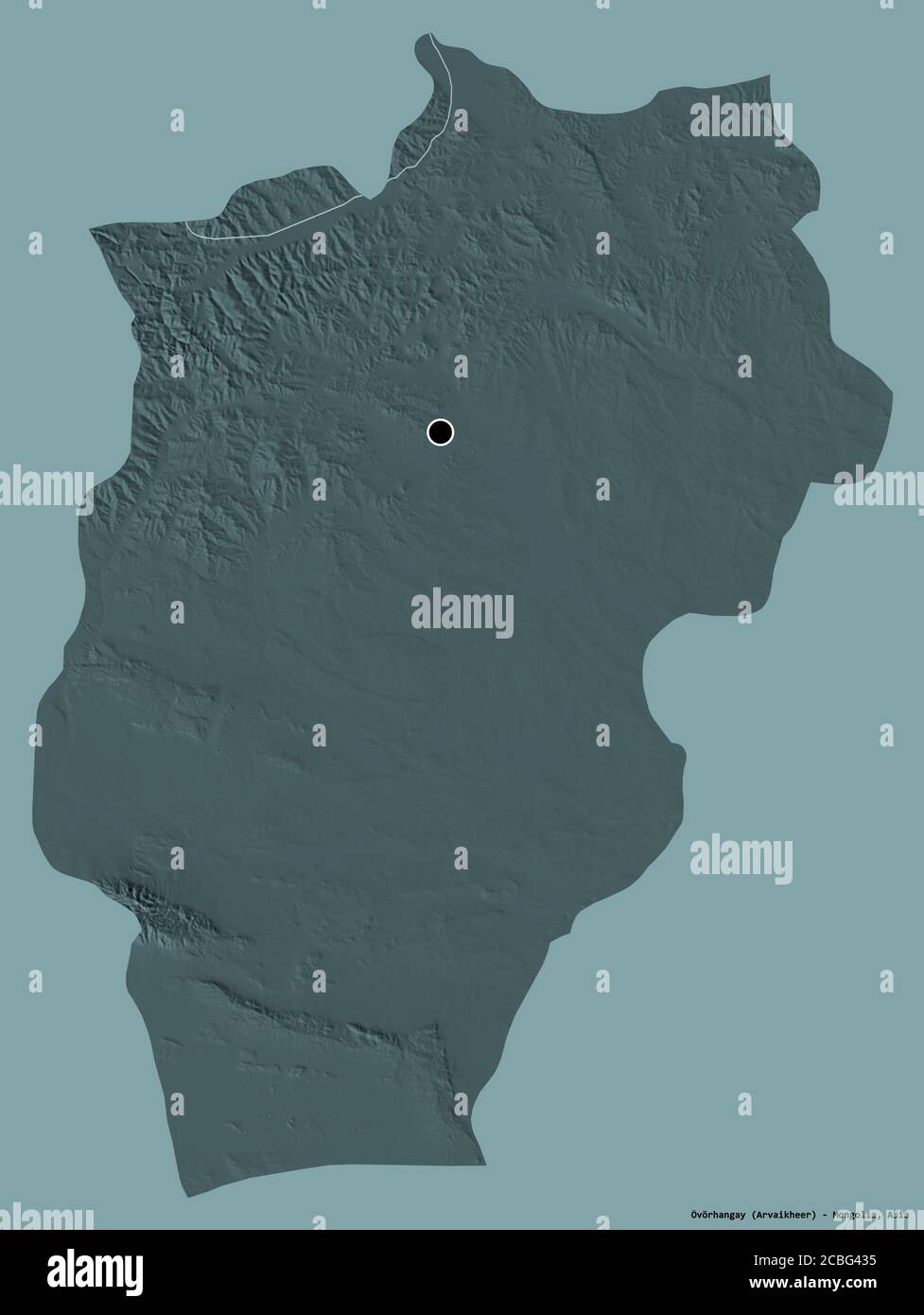 Shape of Övörhangay, province of Mongolia, with its capital isolated on ...