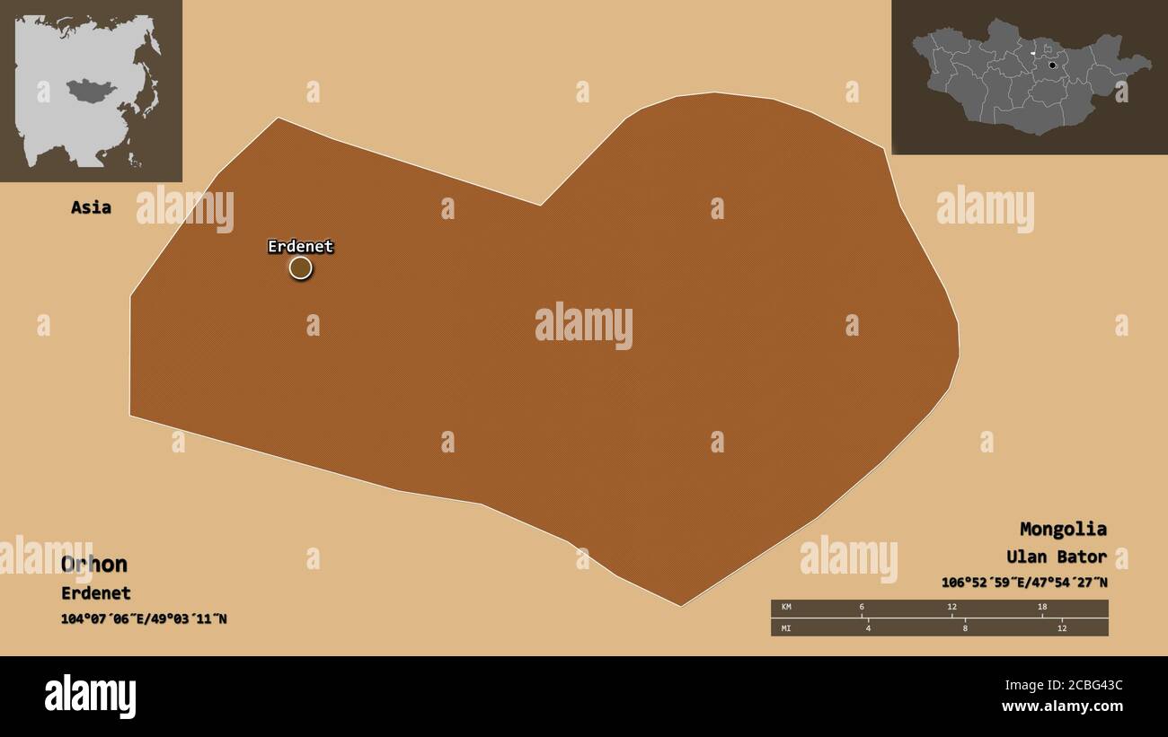 Shape of Orhon, municipality of Mongolia, and its capital. Distance ...